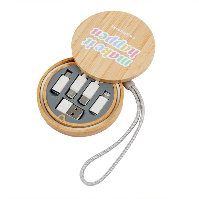 Make It Happen 6-in-1 Multi-USB Bamboo Charging Adapter Cable Kit ...