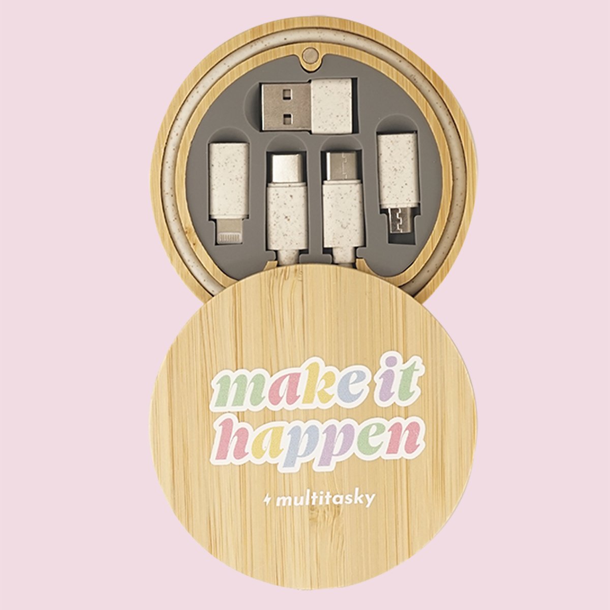 Make It Happen 6-in-1 Multi-USB Bamboo Charging Adapter Cable Kit ...
